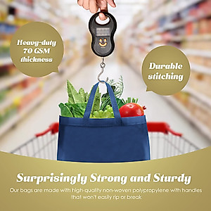 100 Pieces Reusable Totes Bag Set Non Woven Grocery Bag with Handles Fabric Portable Tote Bag Bulk for Shopping Events Party (Navy Blue)