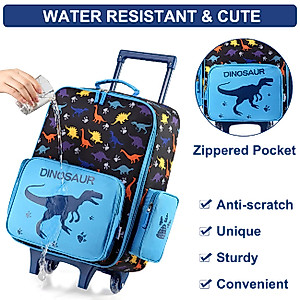 VASCHY Kids Luggage for Boys, Cute Rolling Travel Carry on Suitcase for Toddlers/Children with Wheels 18inch Dinosaur
