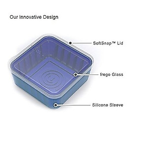 Frego Award-Winning Plastic-Free Glass and Silicone Food Container | 4 Cups | Blue
