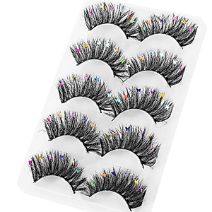 gootrades Butterfly Lashes Rainbow Flutter Splashes False Eyelashes,20mm Handmade 3D Faux Mink Hair Wispy Fluffy Lash for Daily Halloween Cosplay Costume Eyelashes (5 Pairs)