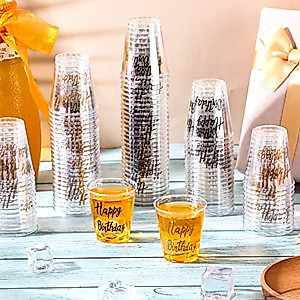 Nuogo 100 Pcs Happy Birthday Plastic Shot Glasses Birthday Party Favors Celebrate Birthday 2 oz Cheer Cups for Birthday Anniversary Wedding Party Supplies
