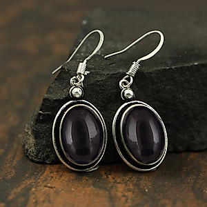 10.56 Cts Black Onyx Dangle Earrings For Women, Black Stone July Birthstone Jewelry Mother's Day Gifts For Mom Wife