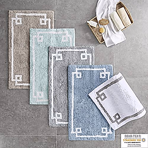 Madison Park Evan 100% Cotton Bathroom Rug Non Slip Backing-Luxrurious Tufted Plush Bath Mat Absorbent, Quick Dry, Spa Design Shower Room Décor, 24x40, Seafoam