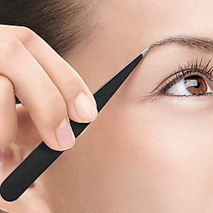 Tweezers Ingrown Hair, Slanted and Pointed Tweezer Set Tweezer 4 Piece Professional Tweezers Set Ingrown Hair Stainless Steel (Black)