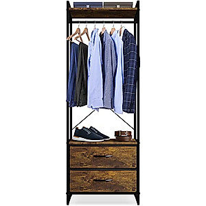 Sorbus Clothing Rack with Drawers - Clothes Stand Dresser - Wood Top, Steel Frame, & Fabric Drawers - Tall Closet Storage Organizer - Stand Alone Garment Rack for Hanging Shirts, Dresses, & Jackets