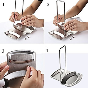 Lid and Spoon Rest,Pan Pot Cover Lid Rack Stand Organizer Spoon Rest Stove Organizer Storage Soup Spoon Rests Utensils Lid Holder Spoon Holder Lid Rest Lid Shelf Kitchen Utensils (Stainless Steel)
