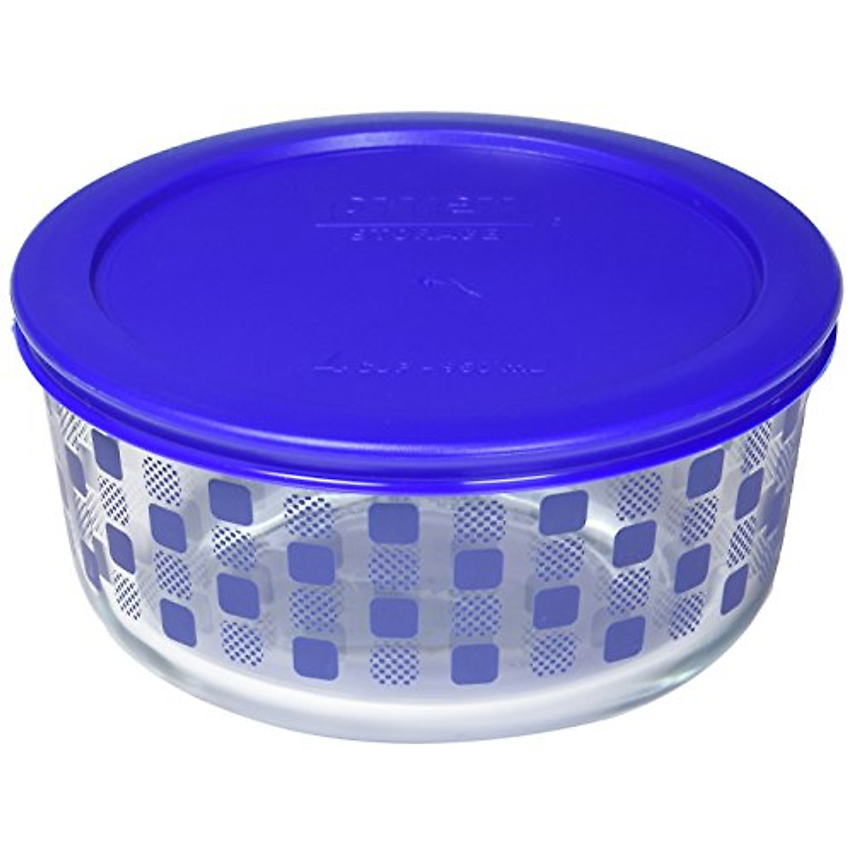 Pyrex 1126076 4-Cup Cadet Blue Small Square Dots W/Lid