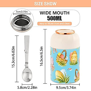 JUNZAN Colorful Easter Egg Kids Womens Food Insulated Jar with Spoon 17oz/500ml Food Storage Containers Stainless Steel Vacuum Keep Warm Insulated Containers for Insulated Hot Food