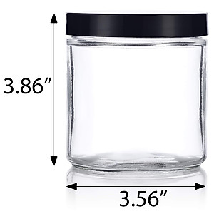 16 oz / 480 ml Large Clear Thick Glass Straight Sided Jar with Black Foam Lined Lid (2 pack)