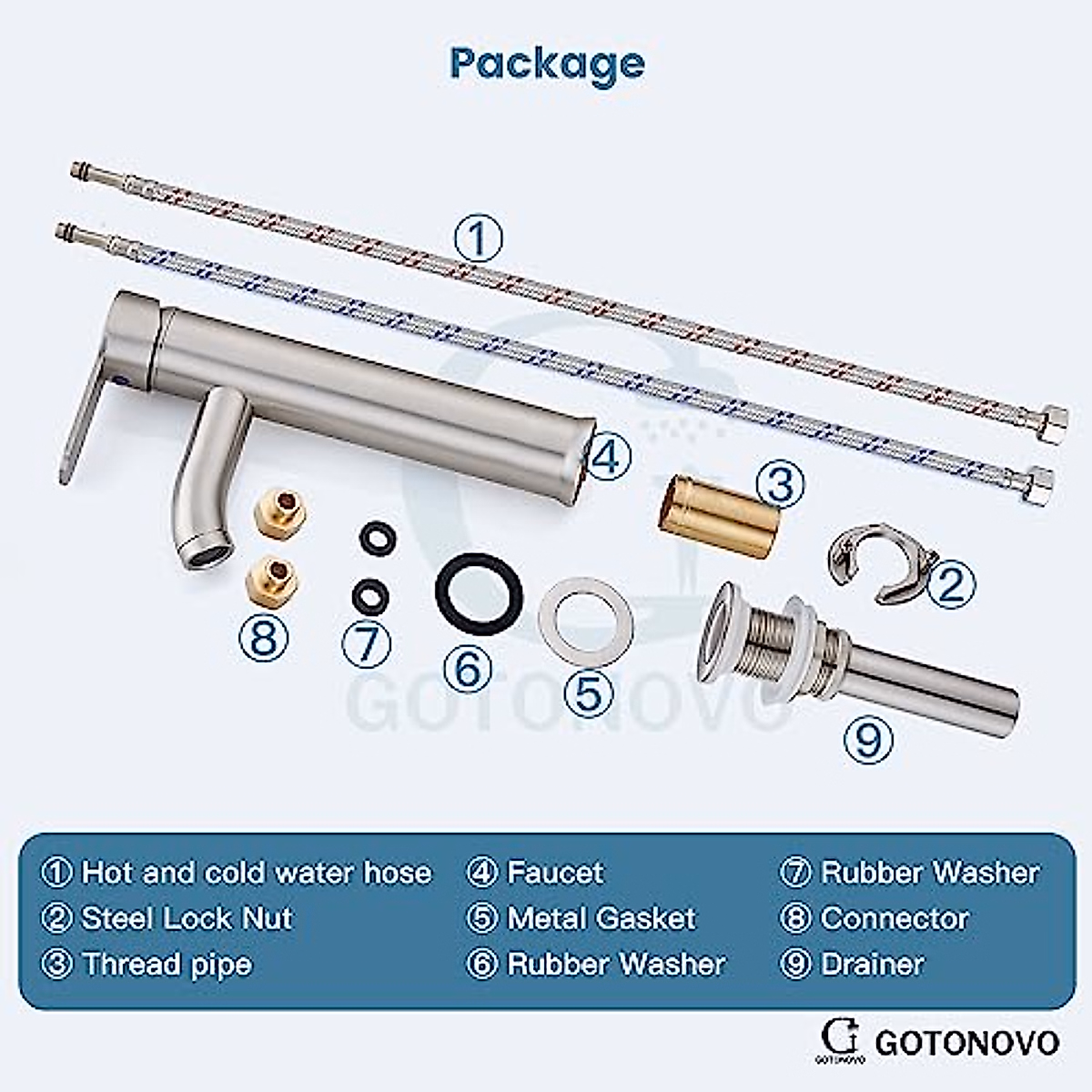 gotonovo Bathroom Sink Faucet Lavatory Vanity Mixer Bar Tap Combo Single Hole Single Handle Deck Mount with Water Supply Lines Brushed Nickel Vessel with Metal Pop Up Drain