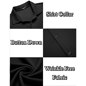 COOFANDY Men's Long Sleeve Button Down Shirts Stretchy Business Casual Shirt Black