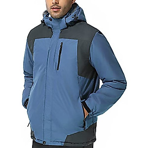 SPOSULEI Winter Jackets Coats for Mens Ski Snow Rain Windbreaker Waterproof Jackets Warm Fleece Lined Sports Coats Blue XX-Large