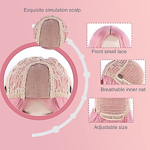 Pink Wig 28 Inches Long Pink Wavy Wigs For Women Synthetic Hair Replacement Wigs Light Pink Wig Halloween Cosplay Daily Party Heat-Resistant Fiber Wig (Pink (673HT))