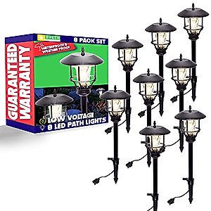 GreenLighting Low Voltage Outdoor Lights - Modern Vintage Path Stake Lights - Walkway Lights, Garden and Lawn Lights, Landscape Lighting - Waterproof, Rust-Resistant (8 Pack)