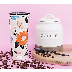 Kate Spade New York Cute Stainless Steel Mug, 24 Ounce Travel Tumbler, Double Wall Insulated Cup with Lid, Floral Garden