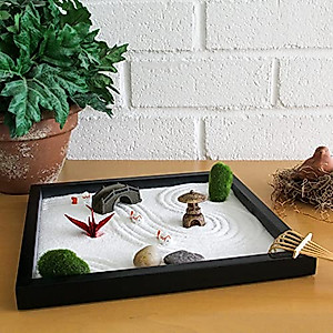 COCORO Japanese Zen Garden for Desk and Office Accessories Includes Zen Garden Sand, Rocks, Rake, Moss Stones, Fishes, Lantern, Bridge, and Origami