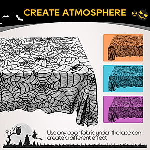 eZAKKA Halloween Table Cloth, 60"x104" Spider Webs Tablecloths Black Tablecloth Lace Fabric Table Cloths Spooky Table Cover for Rectangle Tables for Parties Gothic Halloween Home Decorations