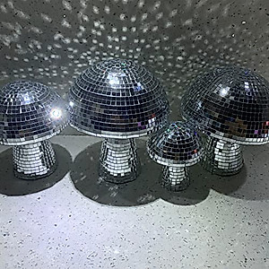 Mxkoso Mushroom Disco Ball for bar, Party, Room, Table Decor - Mirror Disco Ball Mushroom Shape Home Art Decorations (Silver 4 inch)