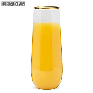 30 Plastic Stemless Champagne Flutes - Disposable Unbreakable 9 Oz toasting glasses, With Gold rim | Reusable, Clear, Fancy & Shatterproof Champagne Glasses - Ideal for Weddings, Birthdays, Parties