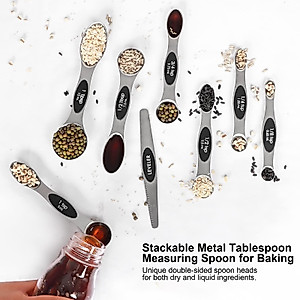 Magnetic Measuring Spoons Set Stainless Steel with Leveler, Stackable Metal Tablespoon Measure Spoon for Baking, Measuring Cups and Spoon Set Kitchen Gadgets Apartment Essentials Fits in Spice Jars