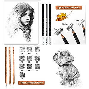 YunQiDeer Drawing Pencils, Sketch Pencils Art Supplies Kit for Kids Adults, Professional Sketching Art Graphite Charcoal Pencils Set