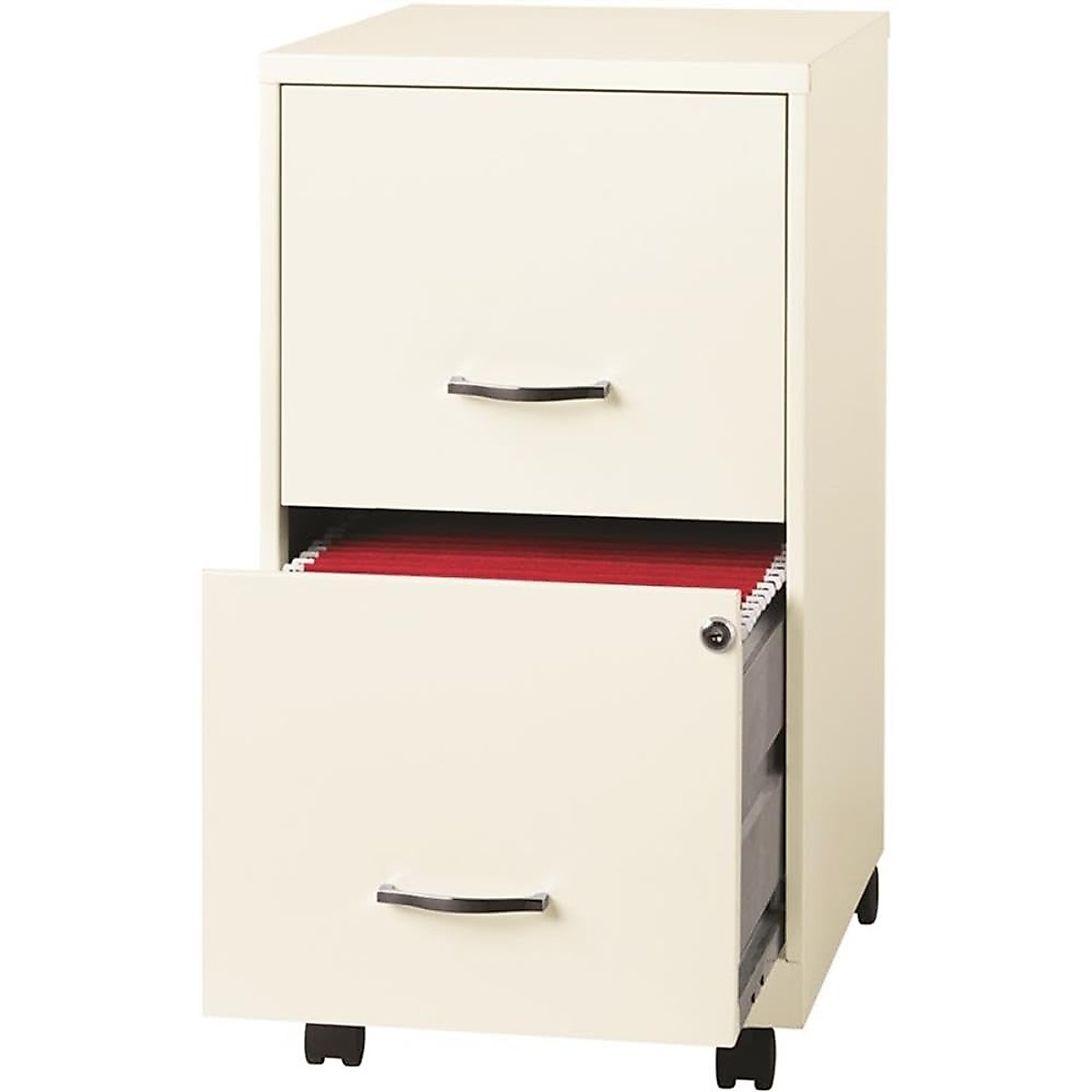 Space Solutions 2 Drawer Metal Mobile File Cabinet with Lock, Letter Size, White, Fully Assembled