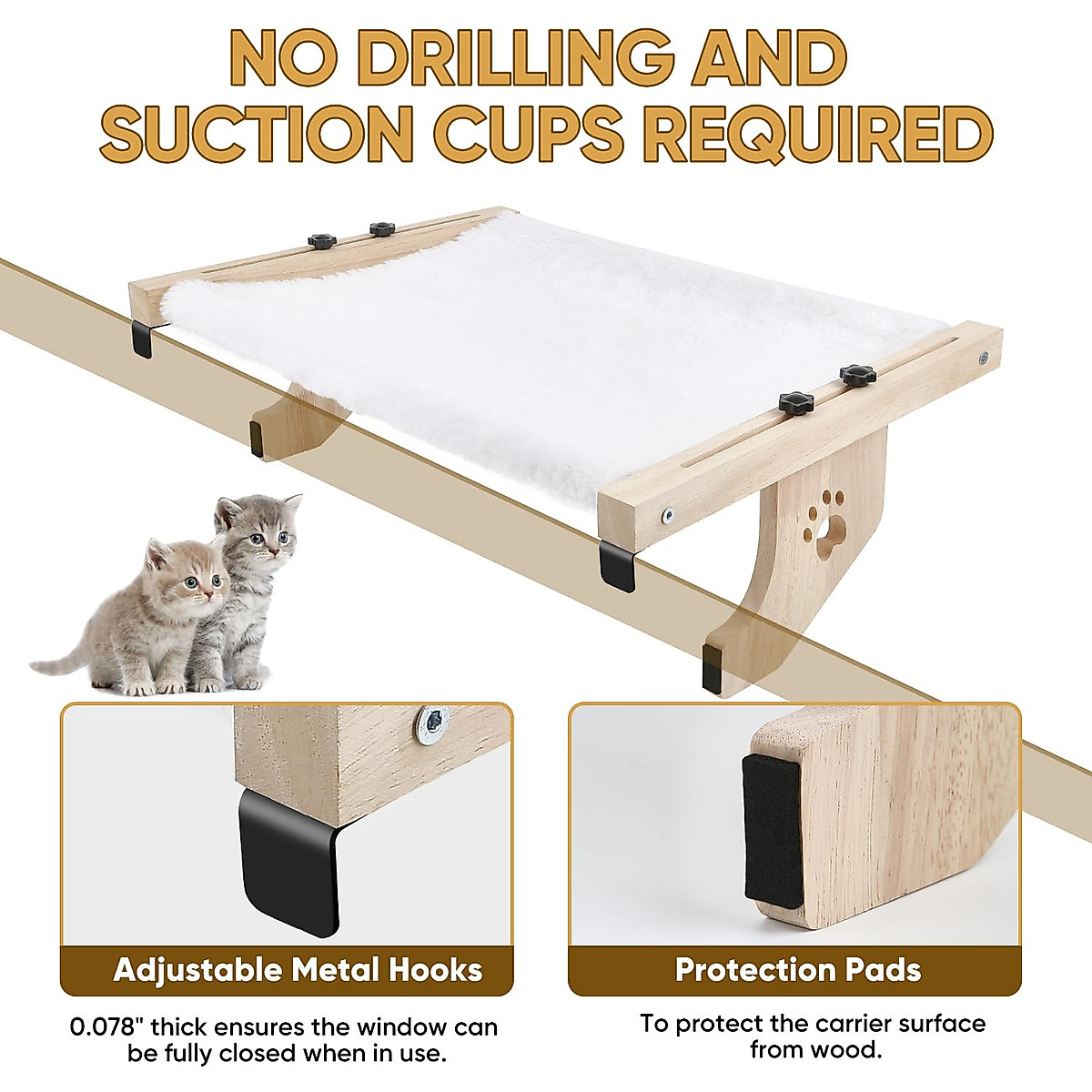 HEMWEE Cat Window Perch, Cat Window Hammock for Indoor Cats, Easy to Adjust & Assemble Large Cat Bed Seat for Windowsill, Bedside,Drawer and Cabinet