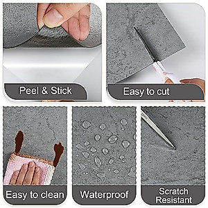 VaryStyle 12"x12" Grey Concrete Peel and Stick Floor Tiles 10-Pack Vinyl Flooring Waterproof Sticky Tiles for Floor Self Adhesive Removable Stick on Floor Tile for Kitchen Bathroom Basement Flooring