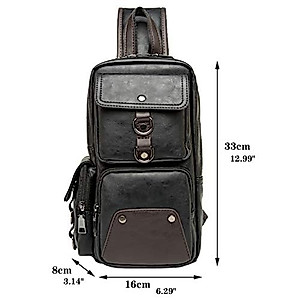Leather Cool Sling Bag Crossbody Backpack for Men Women Outdoor Travel Camping Fishing Hunting Hiking Handbag Cross Body Shoulder Chest Pack Daypack