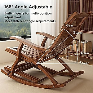 Wooden Folding Rocking Chair Rocking Recliners Bamboo Garden Relax Chair for Adult Elderly,Patio Chairs Footrest and Armrest,Ergonomic Back Adjustable (Color : Without, Size : Walnut)
