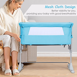 KOTEK Baby Bassinet, Portable Travel Bedside Sleeper with Detachable/Washable Mattress & Adjustable Height/Angle, Carry Bag, Breathable Mesh, Newborn Co Sleeper Baby Crib Bed for Infants (Green)