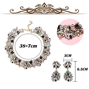 JOERICA Bib Statement Necklace for Women Chunky Choker Necklace and Earrings Set Vintage Rhinestone Statement Necklace Fashion Costume Set for Women