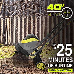 PowerSmart 40V 12" Cordless Tiller/Cultivator, Two 20V 4.0Ah Battery and Charger Included