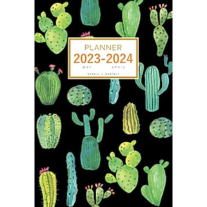 Planner 2023-2024: 6x9 Weekly and Monthly Organizer from May 2023 to April 2024 | Cactus Flower Bird Design Black