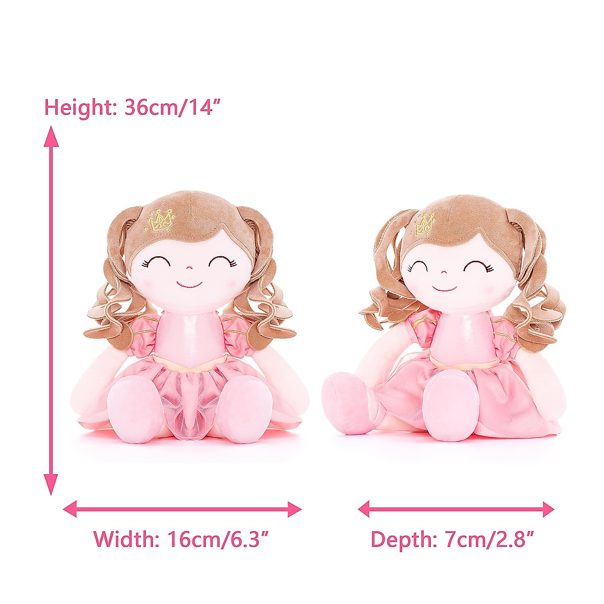 Gloveleya Dolls Baby Girl Gifts Soft Plush Doll Pink Crown Princess 14"