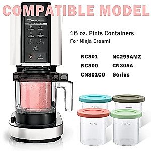 Creami Pints and Lids Compatible with Ninja, Creamy Ice cream Blender Freezer Containers Cups Jars Canisters, Smoothie Pot for NC299AMZ NC300s Series Creamer Ice Cream Maker Machine