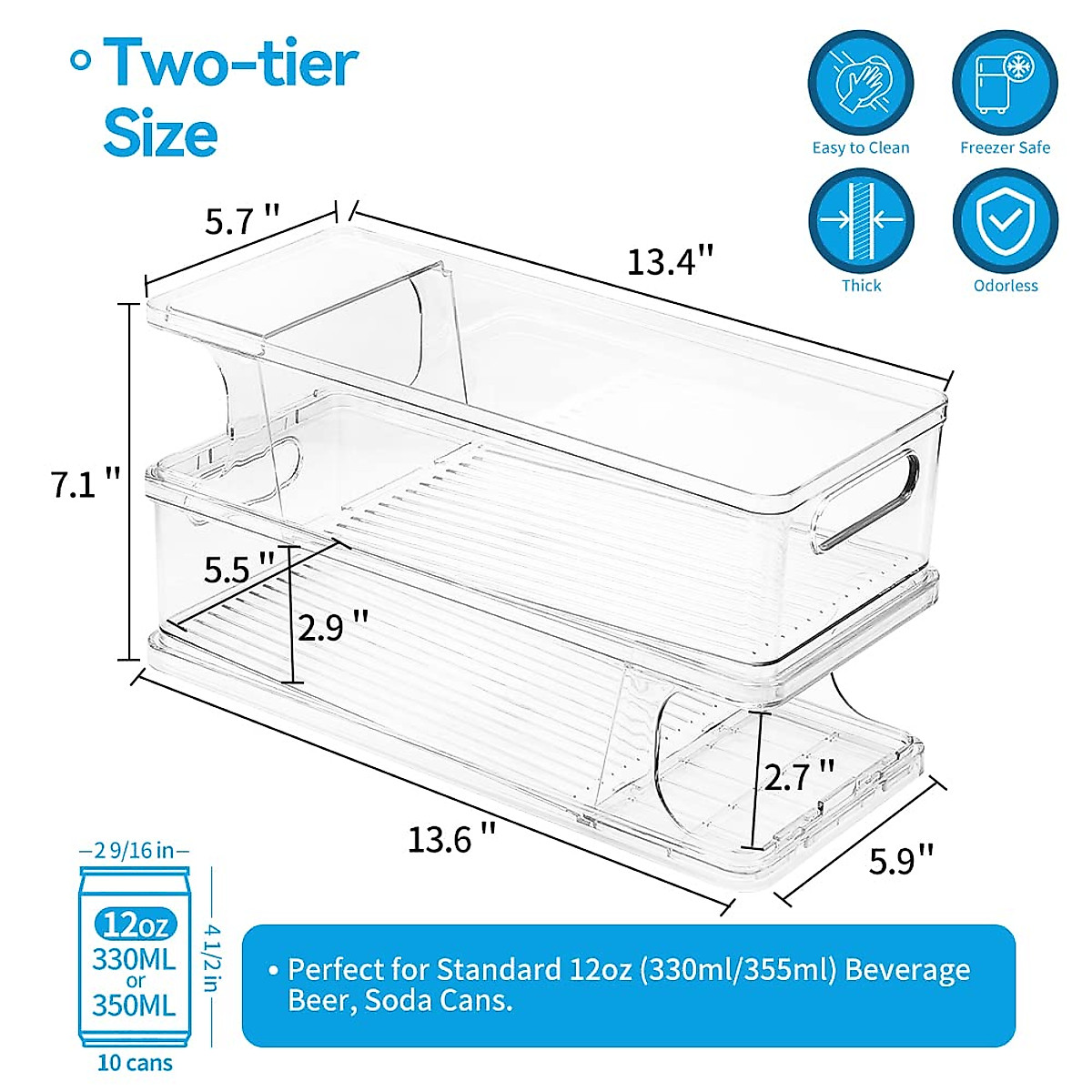Xicennego 2-Tier Stackable Soda Can Organizer for Refrigerator, Fridge Can Organizer Dispenser, Beverage Can Holder for Refrigerator, Pantry, Cupboard