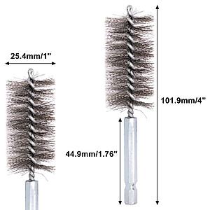 SWZHAI Bore Brush Stainless Steel 2 Pcs, Bore Brush for Drill with 1" Hex Shank Twisted, Round Wire Brush for Power Drill, Cleaner Bore Brush Set for Rust, Cleaning Tubes