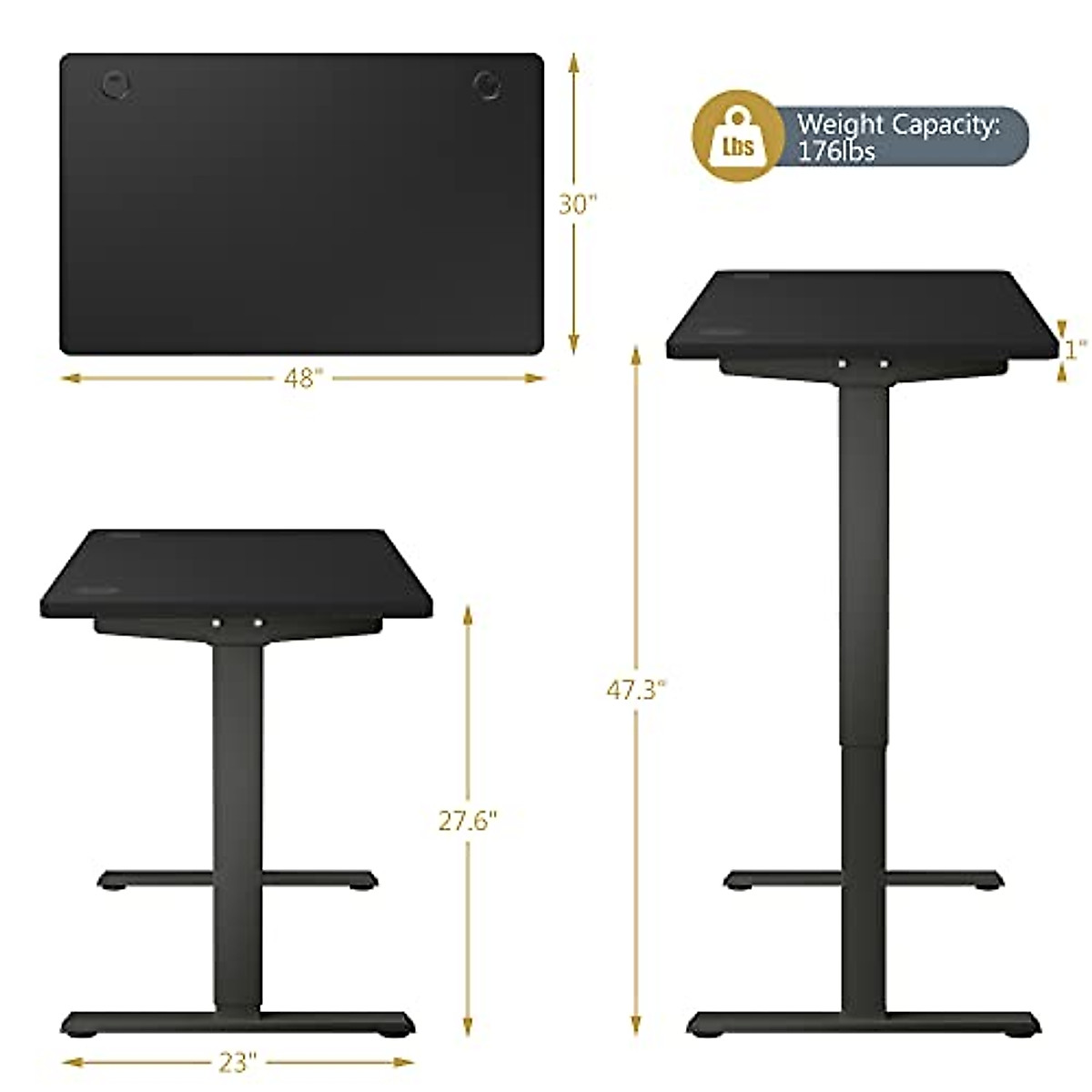 Tangkula Electric Dual Motor Standing Desk, 48 x 30 Inch Height Adjustable Sit Stand Computer Workstation w/ 3 Position Memory Controller, Anti-Collision Design, 1" Thick Tabletop, Home Office Desk