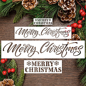 4 Pieces Merry Christmas Stencil Reusable Stencils for Painting Christmas Decoration Painting Template for Furniture, Wall, Window, Fabric, Wood，4 Different Sizes (Merry Christmas)