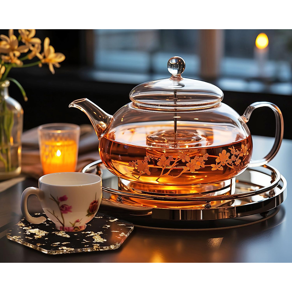 Mini Skater 3pcs Clear Acrylic Bar Coaster Gold Foil Modern Cup Drink Mat Plate Creative Rug Mug Pad for Table Countertop Desk Cold Hot Drink Coffee Tea Kitchen Home Decor (Modern Hexagon)