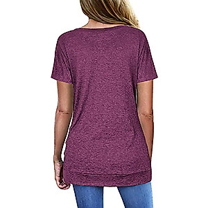 Jescakoo Womens Long T Shirts Short Sleeve V Neck Tunic Tops Summer Solid Color L