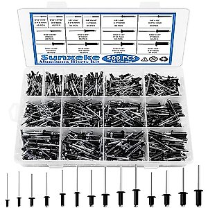 Sunxeke 500pcs Pop Rivets Aluminum Rivets Assortment Kit (3/32 1/8 5/32 3/16 1/4 inch),14 Sizes Assorted Blind Rivets for Assembling RV,Furniture and Plastic Frame Windows(Black)