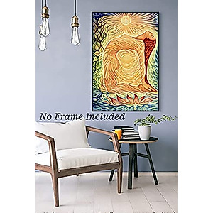 Abstract Yoga Meditation Poster, Yoga Girl Sun Chakra Wall Art, Sun Energy Healing for Meditation Room Decor, Healthy, Relaxing and Spiritual Living Room Daughter Room Studio Decor-16" X 24"-No Frame