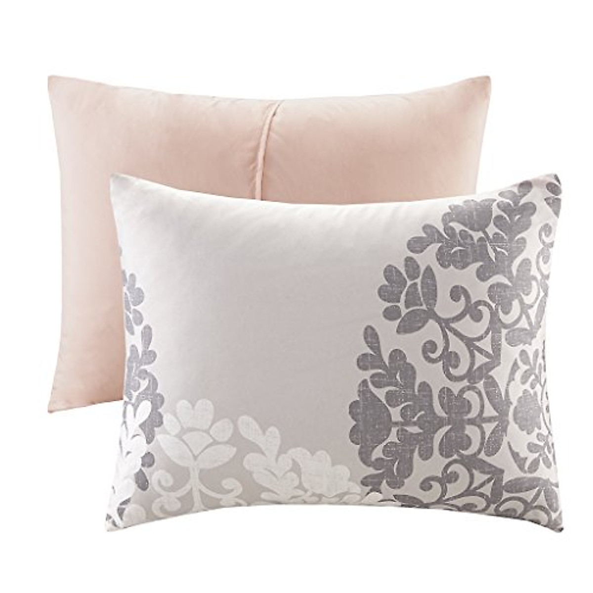 Home Essence Springfield Cozy Pink and Grey Comforter Set Floral Medallion Print - All Season Down Alternative Bedding Layer with Matching Bedskirt, Shams, Decorative Pillow, Queen, Coral 7 Piece