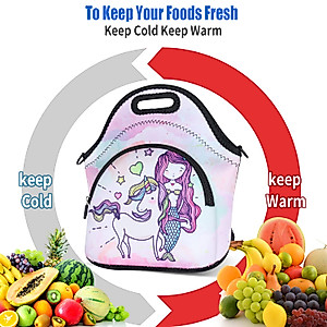 Violet Mist Neoprene Lunch Bags with Shoulder Strap, Pink Mermaid, Unisex, Meal Holder, Neoprene, 11.42"L x 10.43"H x 5.51"W