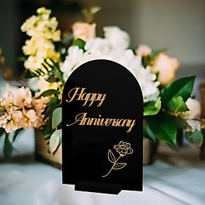 QSONG SHOP 15PCS Acrylic Table Signs with Stands- 5""x7"" Black Arched Acrylic Wedding Numbers and Base,1/8"" Thick Modern Arch Acrylic TableTop Sign for Wedding Reception Event Party (Full Black)