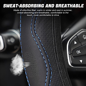 LoyaForba Car Steering Wheel Cover, Non-Slip Microfiber Leather Steering Wheel Cover, Breathable Vehicle Soft Handle Protector, Universal Automotive Interior Accessories for Women Men Girls (Blue)