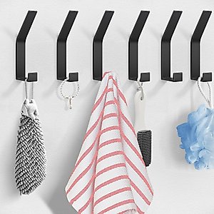 HBdayomuse Coat Hooks - Heavy Duty Black Wall Hooks for Hanging Coats, Bags, Backpacks - 6 Pack Wall Mounted Coat Rack with Black Towel Hooks - Screw in Metal Hooks for Wall Storage