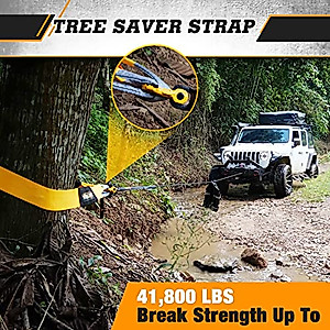WOLFSTORM Tree Saver Winch Strap 4 In X 8 Ft - 41800 lbs Break Strength Off-Road Recovery Strap Heavy Duty Winch Strap Recovery Rope Accessory with Triple Reinforced Loop Ends - for 4x4 UTV ATV Trucks